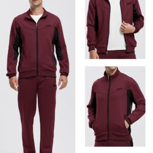 Rdruko Men's Track Suits Sweatsuits 2 Piece Set Jogging Workout Casual Warm Up Outfit Full Zip(Red, US XXL)