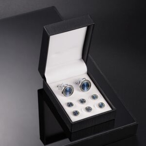 UJOY Men's Jewelry Cufflinks and Studs for Tuxedo Shirts for Weddings, Business, Dinner (Blue)