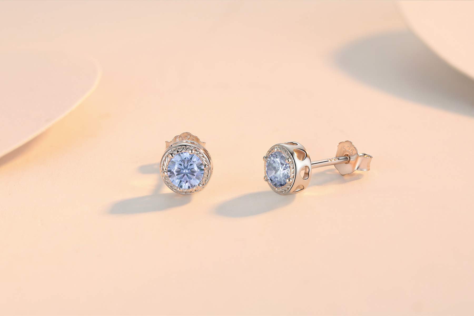 Presentski March Birthstone Stud Earrings White Gold for Mom Sterling Silver Blue Crystal Earrings Studs