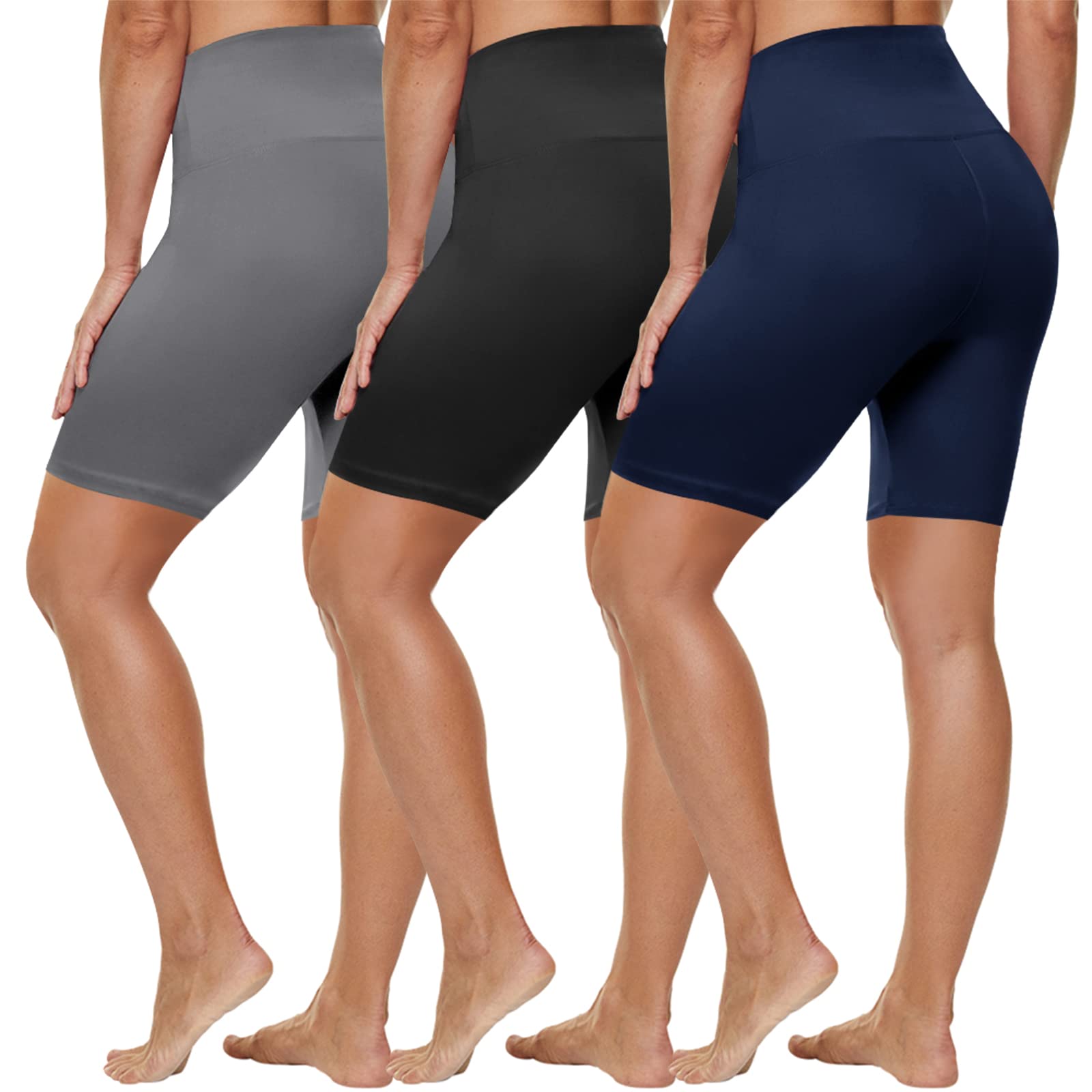 HLTPRO 3 Pack Plus Size Biker Shorts for Women (L-4XL)- 8"/5" High Waist Tummy Control Shorts for Workout, Yoga, Running