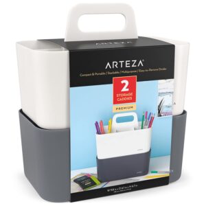 arteza storage caddy pack of 2, gray and ivory, 5-compartment plastic caddy organizer with easy-to-remove divider partition