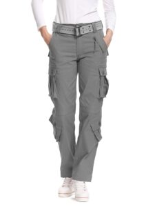 mesinsefra women's cargo pants camping pants cotton work casual loose fit trousers with multi pockets grey 6