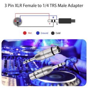 tisino XLR Female to 1/4" TRS Adapter, Balanced Female XLR to Quarter Inch 6.35mm Male Adapters - 2 Pack