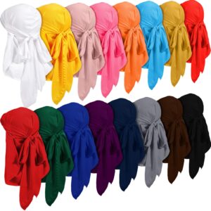 16 pieces velvet durags for men long tail durags caps wide strap headwraps soft turban beanies pirate hat velvet doo rag for 360 waves men women, 16 colors