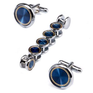 ujoy men's jewelry cufflinks and studs for tuxedo shirts for weddings, business, dinner (blue)