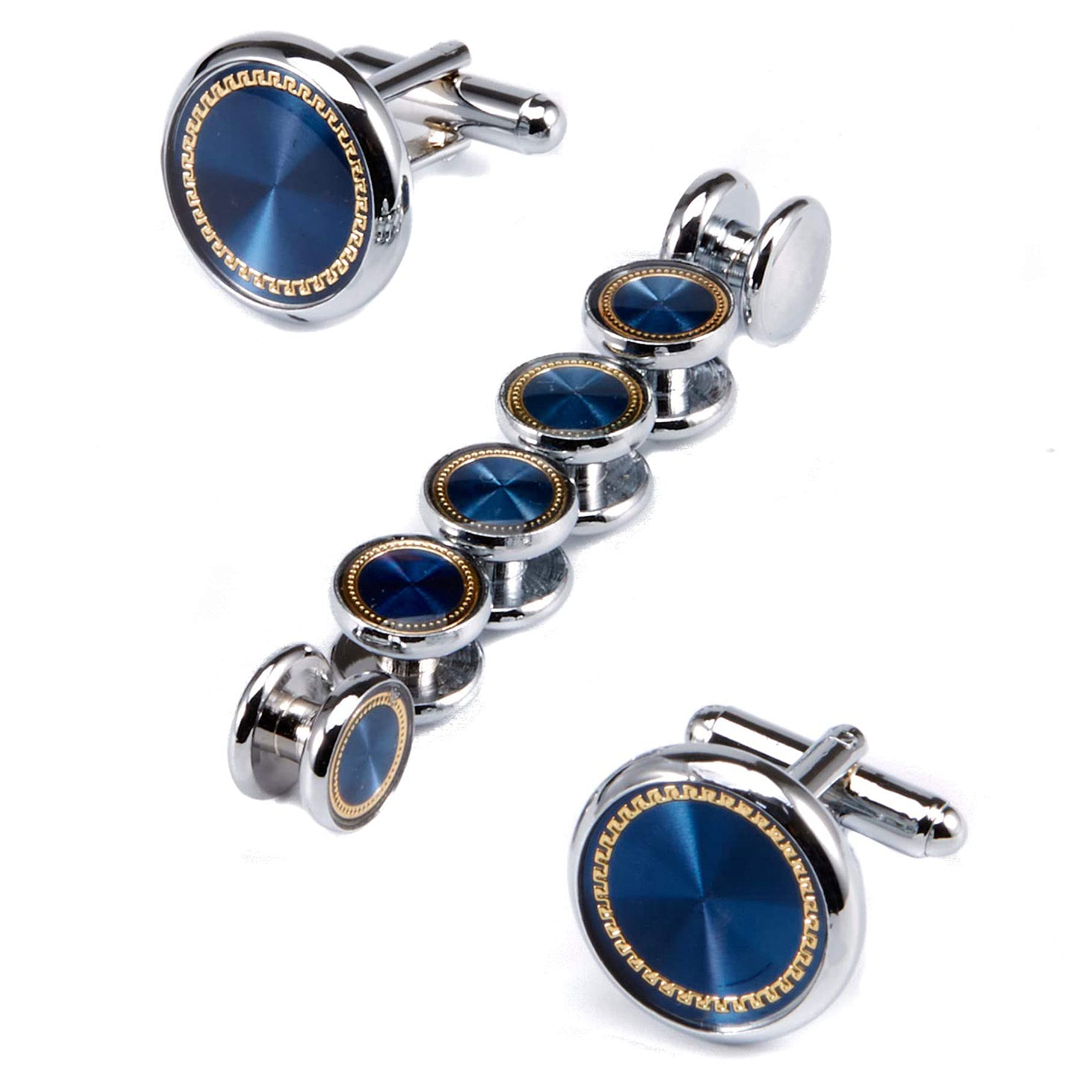 UJOY Men's Jewelry Cufflinks and Studs for Tuxedo Shirts for Weddings, Business, Dinner (Blue)