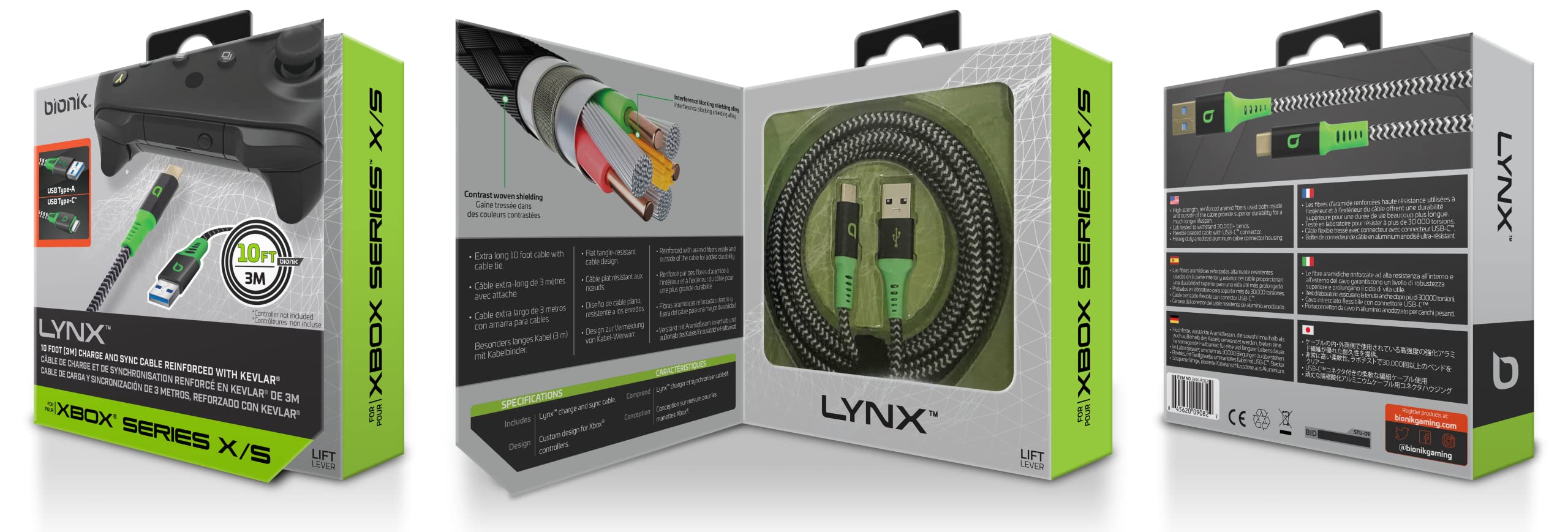 Bionik Lynx: 10-Ft Type-A To Type-C Premium Cable for Xbox Series X/S -Tangle Resistant, Reinforced With Kevlar