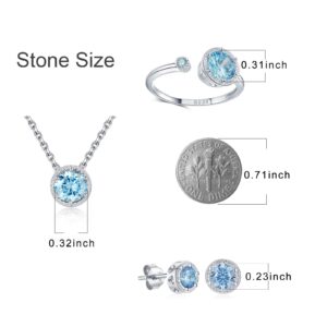 Presentski March Birthstone Stud Earrings White Gold for Mom Sterling Silver Blue Crystal Earrings Studs