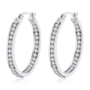 cinily silver plated stainless steel hoop earrings cubic zirconia earrings for women sensitive ears 30 mm