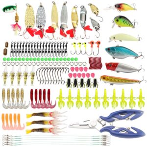 146pcs fishing lure set including frog lures soft fishing lure hard metal lure vib rattle crank popper minnow pencil metal jig hook for trout bass salmon with free tackle box