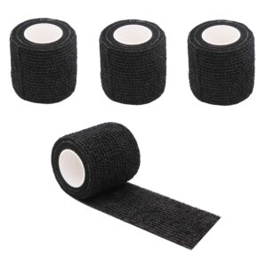 goetor tattoo grip cover wrap 2 inch x 5 yards 4 rolls breathable self adherent wraps black elastic bandage tape for tattoo grip cover sports wrist ankle sprains & swelling (black)