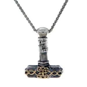 keith jack jewelry,thor's hammer necklace,oxidized 925 sterling silver and 10k yellow gold,ppx677