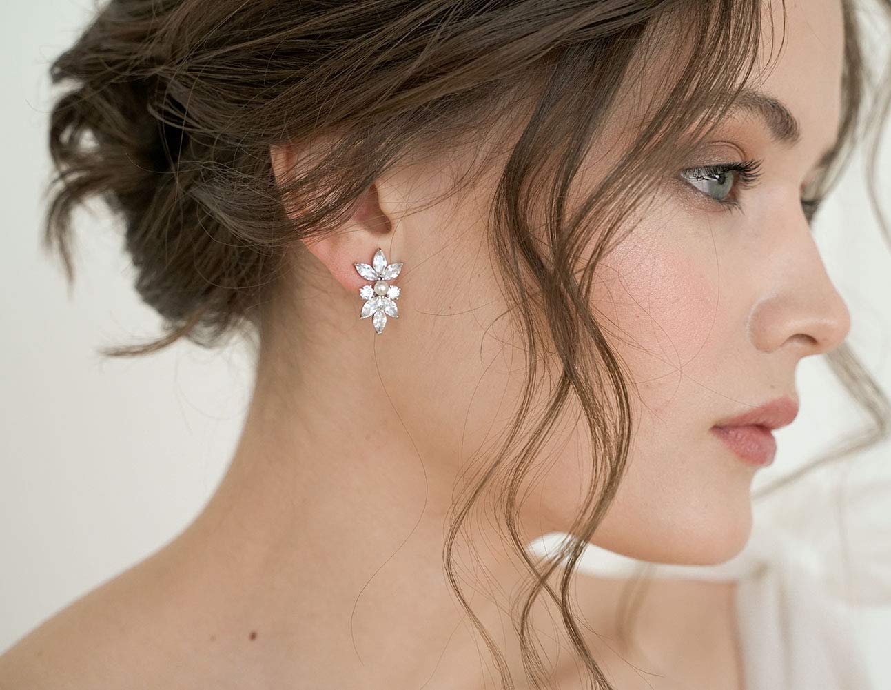 SWEETV Marquise Cubic Zirconia Wedding Bridal Stud Earrings for Brides Bridesmaids, Crystal Pearl Rhinestone Stud Earrings for Women Prom Party Jewelry Gifts, Silver