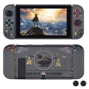 dlseego dockable protective case design for nintendo switch, newest pattern cover with anti-scratch and shock-absorption design soft touch hard cover with 2 pcs thumb grips - zelda