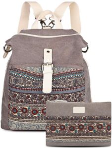 backpack purse set women ladies fashion casual lightweight shoulder bag wallet travel daypack (gray with wallet)