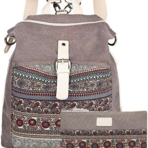 Backpack Purse Set Women Ladies Fashion Casual Lightweight Shoulder Bag Wallet Travel Daypack (Gray with Wallet)