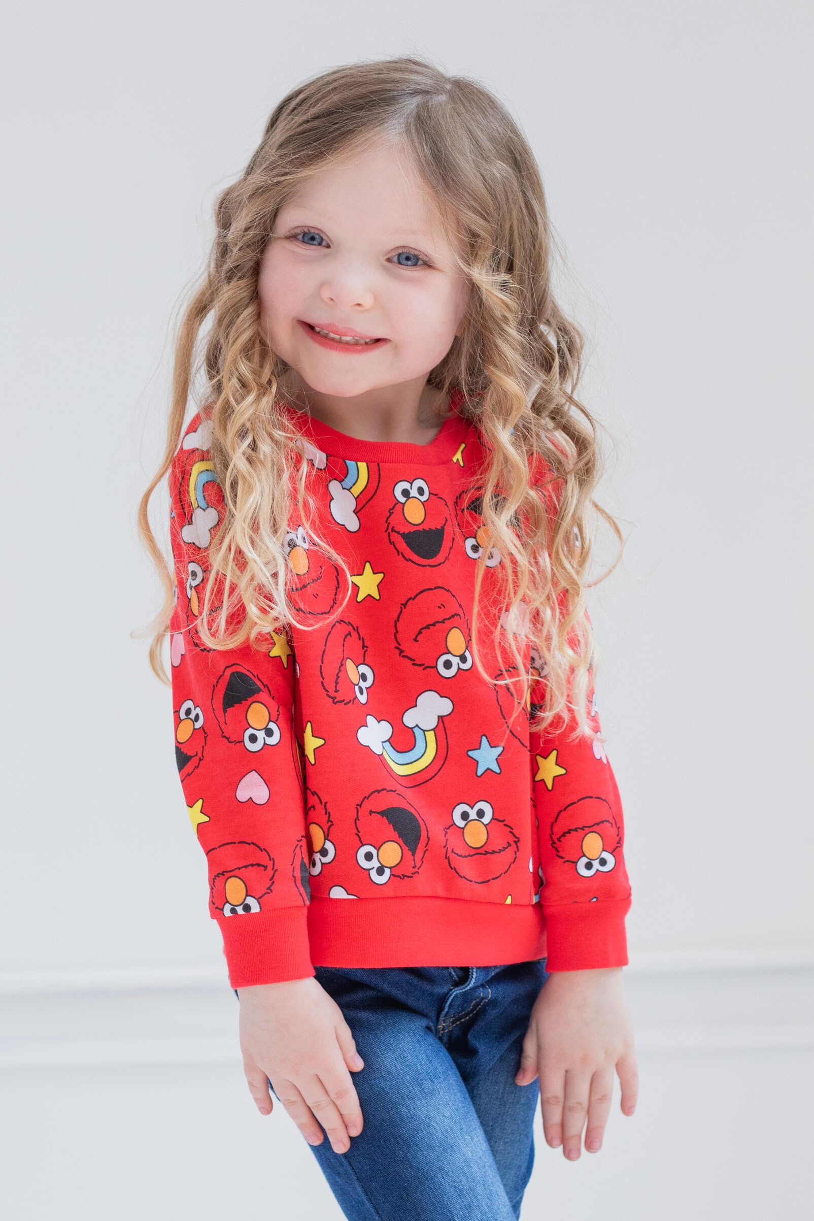 Sesame Street Elmo Toddler Girls French Terry Pullover Sweatshirt Red 3T