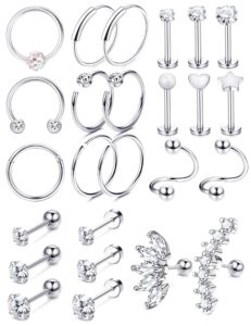 loyallook 25pcs cartilage earrings hoop studs for women 16-20g labret flat ball back earrings daith tragus helix earrings