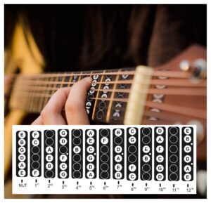 guitar fretboard stickers vinyl fingerboard decals frets map neck notes trainer for beginner learner practice music theory 6 strings acoustic electric guitars (black and white)