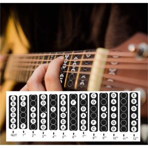 Guitar Fretboard Stickers Vinyl Fingerboard Decals Frets Map Neck Notes Trainer for Beginner Learner Practice Music Theory 6 Strings Acoustic Electric Guitars (Black and White)