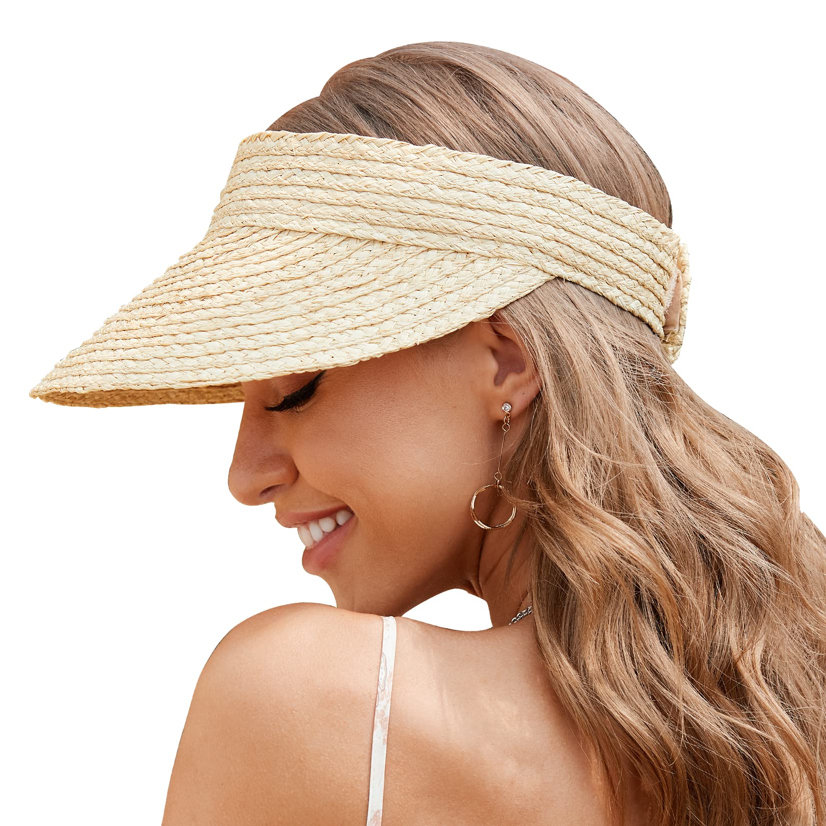 Straw Hats for Women, Visor Hats for Women Beach Hats for Women Sun Hat Womens Straw Hat Made of Natural Raffia