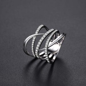 VIKI LYNN 925 Sterling Silver Multi-row Cross Ring Cocktail Party Ring for Women Size 9