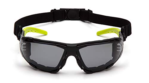 Pyramex Fyxate Safety Glasses Gray Lens H2MAX AF with Foam Padding and Lime Temples