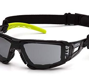 Pyramex Fyxate Safety Glasses Gray Lens H2MAX AF with Foam Padding and Lime Temples