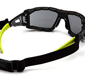 Pyramex Fyxate Safety Glasses Gray Lens H2MAX AF with Foam Padding and Lime Temples