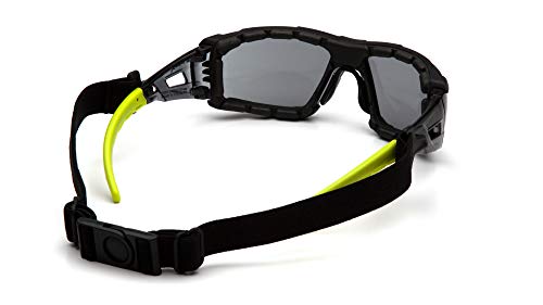 Pyramex Fyxate Safety Glasses Gray Lens H2MAX AF with Foam Padding and Lime Temples