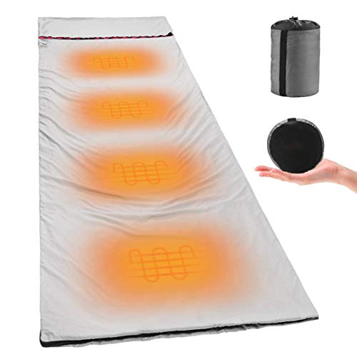 Heated Sleeping Bag Liner,Travel and Camping Sheet, Pocket-Size, Lightweight, 100% Cotton Flannel Fabric, Special Metal Heating Plate with Maximum Power 9W, USB Interface (Red)