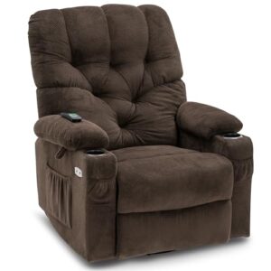 mcombo electric power swivel glider rocker recliner chair with cup holders for nursery, hand remote control, usb ports, 2 side & front pockets, plush fabric 7797 (brown)