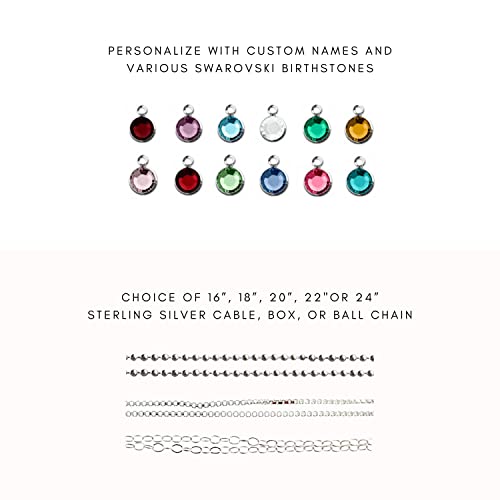 AJ's Collection Round Triple Hammered Edge Personalized Charm Necklace. Customize a Sterling Silver Round Pendant with Names and Swarovski Birthstones of Your Choice. Makes Gifts for Her