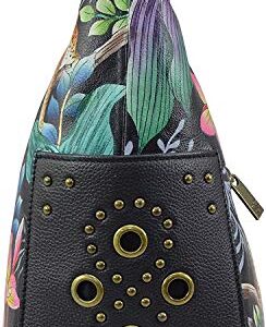 Anuschka Women's Hand-Painted Genuine Leather Classic Hobo With Studded Side Pockets - Jungle Queen