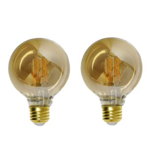 xtricity vintage g25 led globe light bulbs, dimmable, amber glass, 5w (40w replacement), 2200k soft white, 350 lumens, e26 globe bulb, 120v (2 pack)