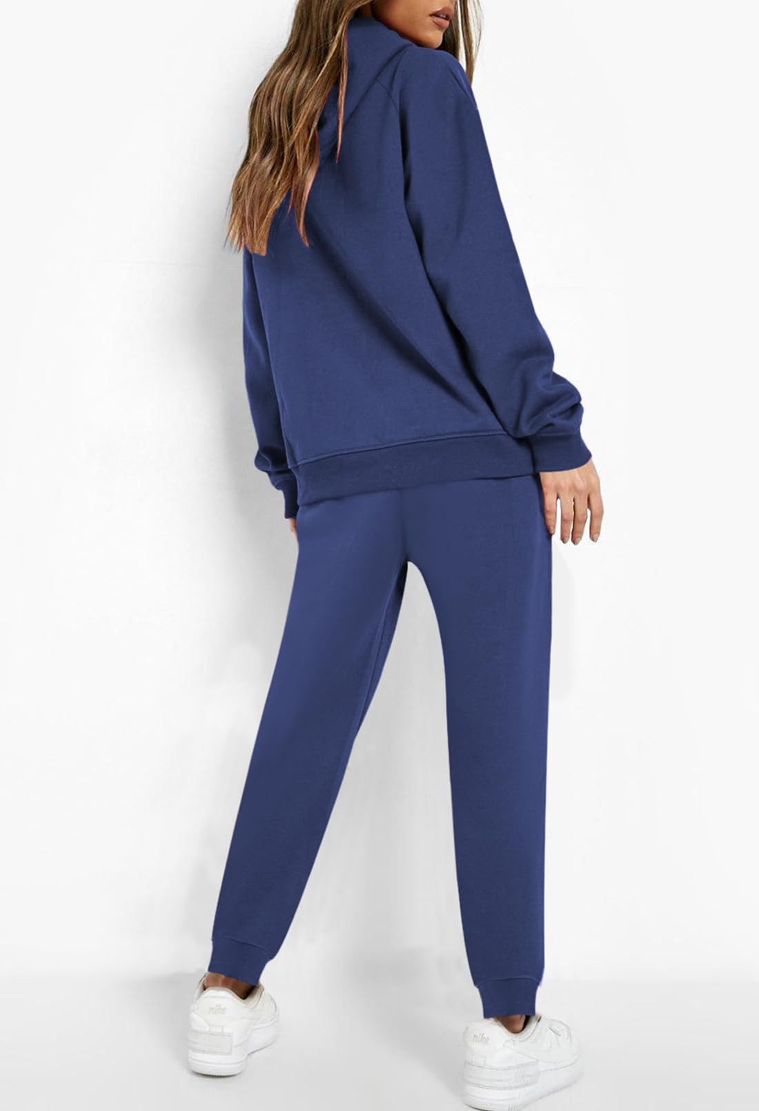 Fixmatti Hoodie Sweat Suit Women Clothing Long Sleeve Sweatpants Sport Jogger Set Navy Blue M