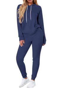 fixmatti hoodie sweat suit women clothing long sleeve sweatpants sport jogger set navy blue m