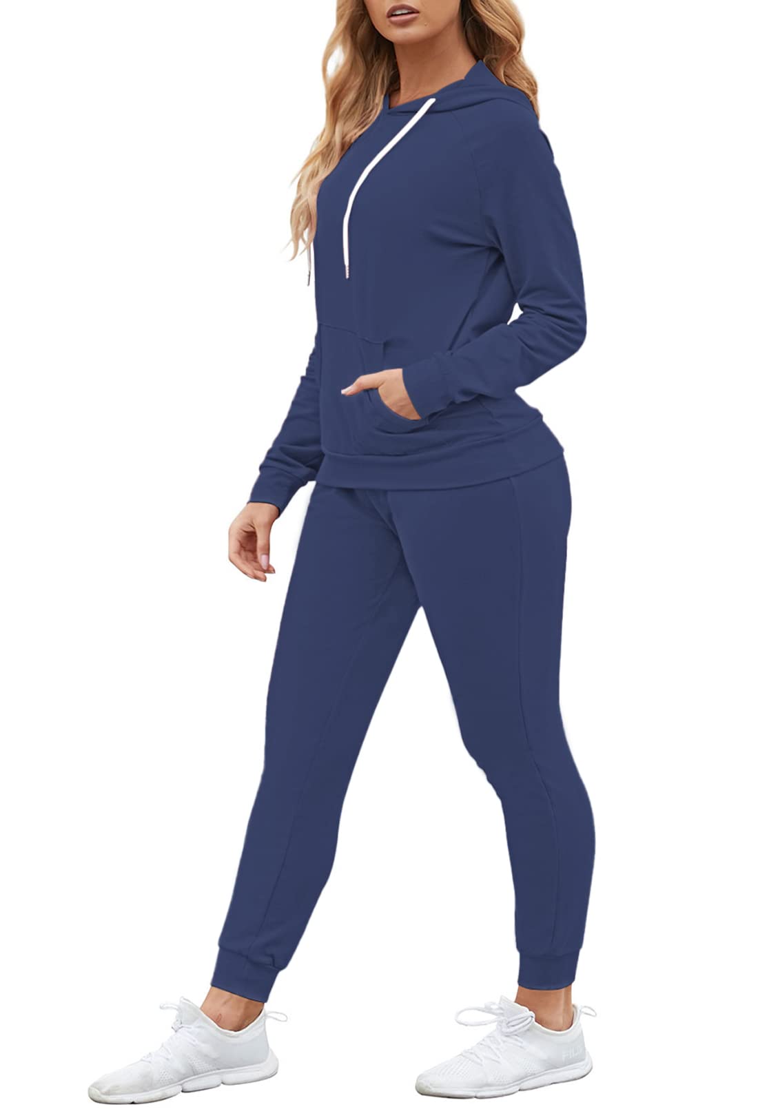 Fixmatti Hoodie Sweat Suit Women Clothing Long Sleeve Sweatpants Sport Jogger Set Navy Blue M