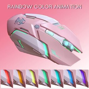 VEGCOO Pink Wireless Gaming Mouse, Silent Click Wireless Mouse with Colorful RGB LED Lights, Rechargeable Computer Mice with Side Buttons and 3 Level DPI, for Laptop and Desktop