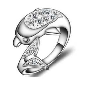 dolphin rings whale rings stone ring for women girls teen silver plated fish ring cz adjustable open rings toe finger ring jewelry birthday gift