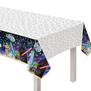 amscan star wars galaxy of adventures table cover, 54" x 96" (1 piece) - plastic tablecloth for galactic parties & events