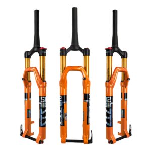 ztz mtb forks mountain bike suspension fork 27.5 29 inch thru axle 15mm mtb air suspension fork, travel 140mm rebound adjust 28.6mm tapered tube manual lockout aluminum alloy(orange 27.5 inch)