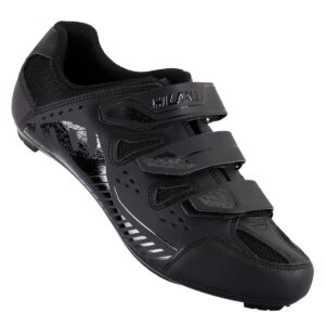 hiland unisex wide cycling shoes compatible with peloton&look delta/shimano spd cleats-3 straps-clip in road/mountain/indoor bike shoes for mens and womens black