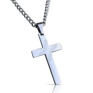 elite athletic gear baseball cross pendant with chain necklace - stainless steel