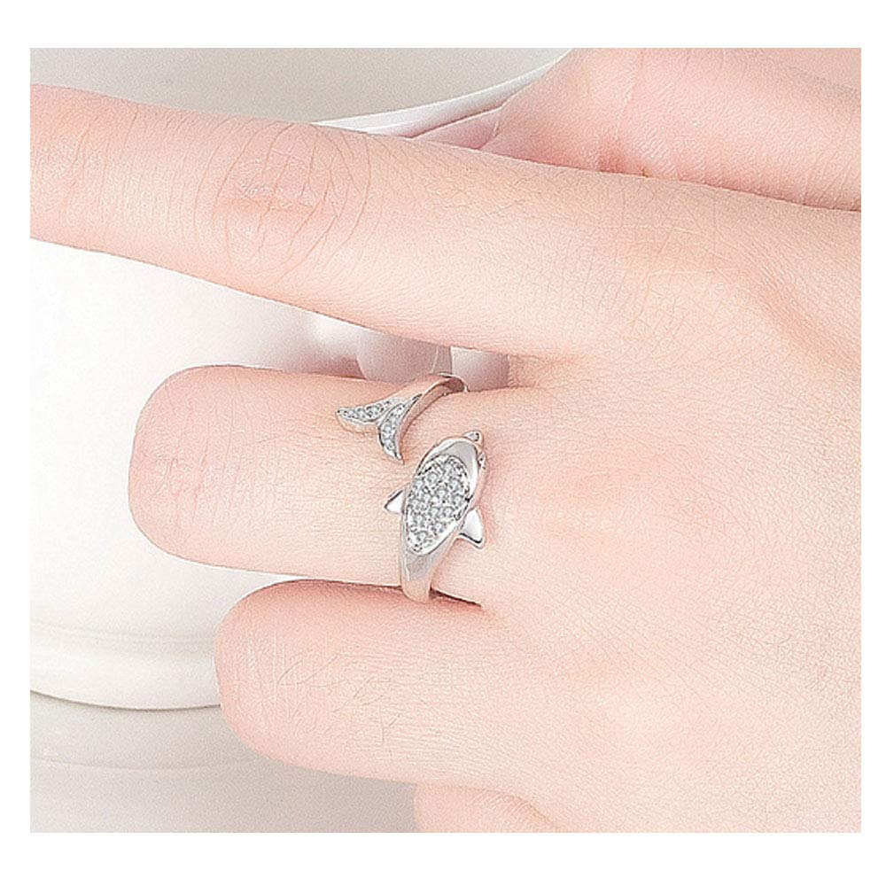 Dolphin Rings Whale Rings Stone Ring for Women Girls Teen Silver Plated Fish Ring CZ Adjustable Open Rings Toe Finger Ring Jewelry Birthday Gift