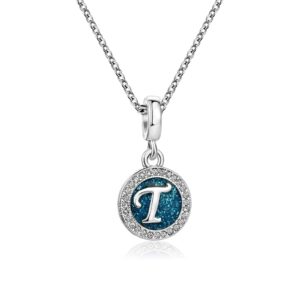 TGLS Spakling Blue Letter T Initial Charm Alphabet Capital Name Dangle Beads Compatible With Pandora Charms Bracelets