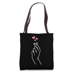 korean graphic finger heart hand i love you kpop merch k-pop tote bag