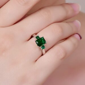 Empsoul 925 Silver Plated Emerald Ring Filled Simulated Emerald Quartz Wedding Ring Promise Anniversary Ring for Women Size 7