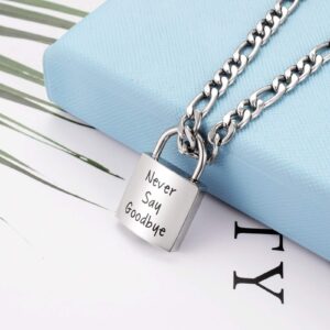 abooxiu Lock Urn Necklace for Ashes Stainless Steel Ashes Necklace Cremation Necklace for Human Ashes Memorial Ashes Holder - Never Say Goodbye