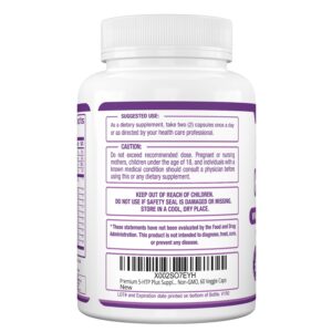 Purely Optimal Premium 5-HTP Plus Supplement 250mg Maximum Strength - Enhanced with Vitamin B6, Gluten Free, Non-GMO, 60 Veggie Caps